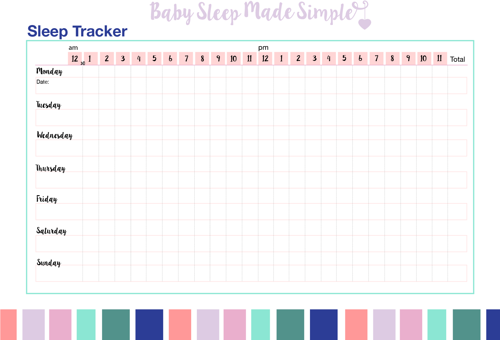 Printable Baby Sleep Log - Baby Sleep Log (1754x1240), Png Download