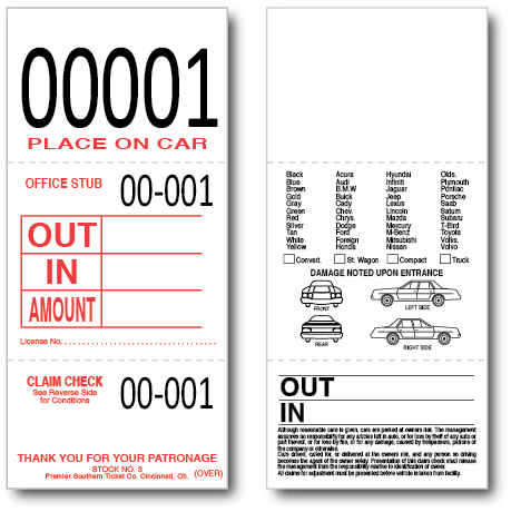 Parking Lot Tag, Valet Ticket - Valet Parking Tags - 3 Part (459x460 ...