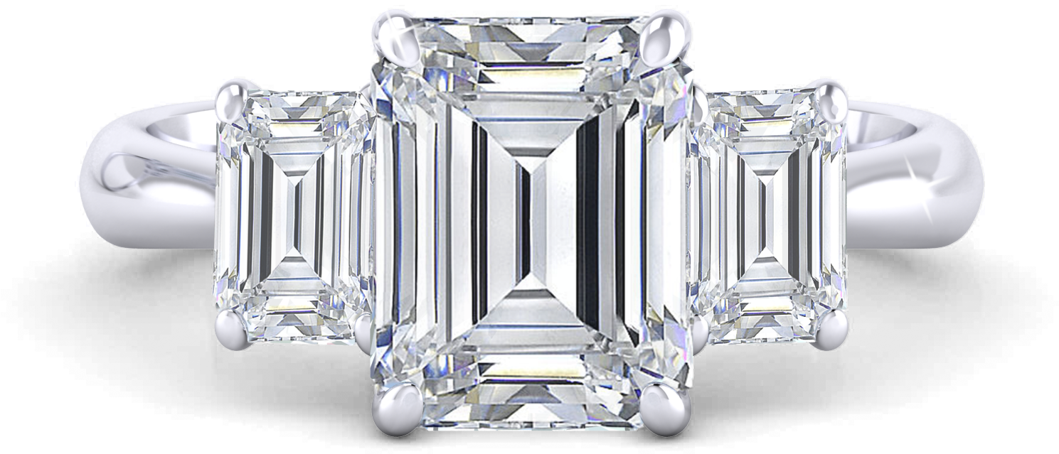 Trilogy Solitaire Ring With Emerald Stones - 0.73 Carat Emerald, D ...