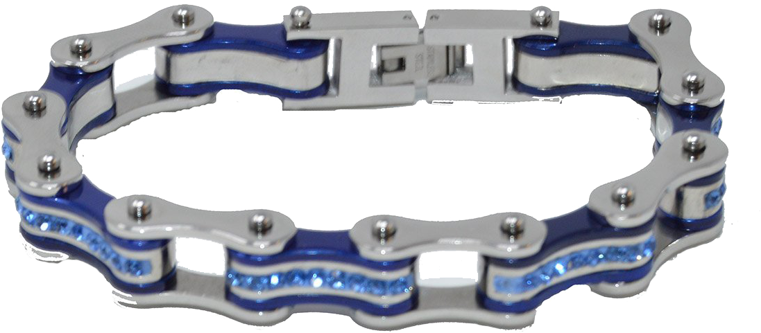 Vj1110 Two Tone Silver And Candy Blue Bike Chain Bracelet - Bicycle ...