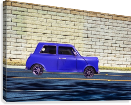 Blue Classic Car On The Road With Brick Wall Background - Brick ...