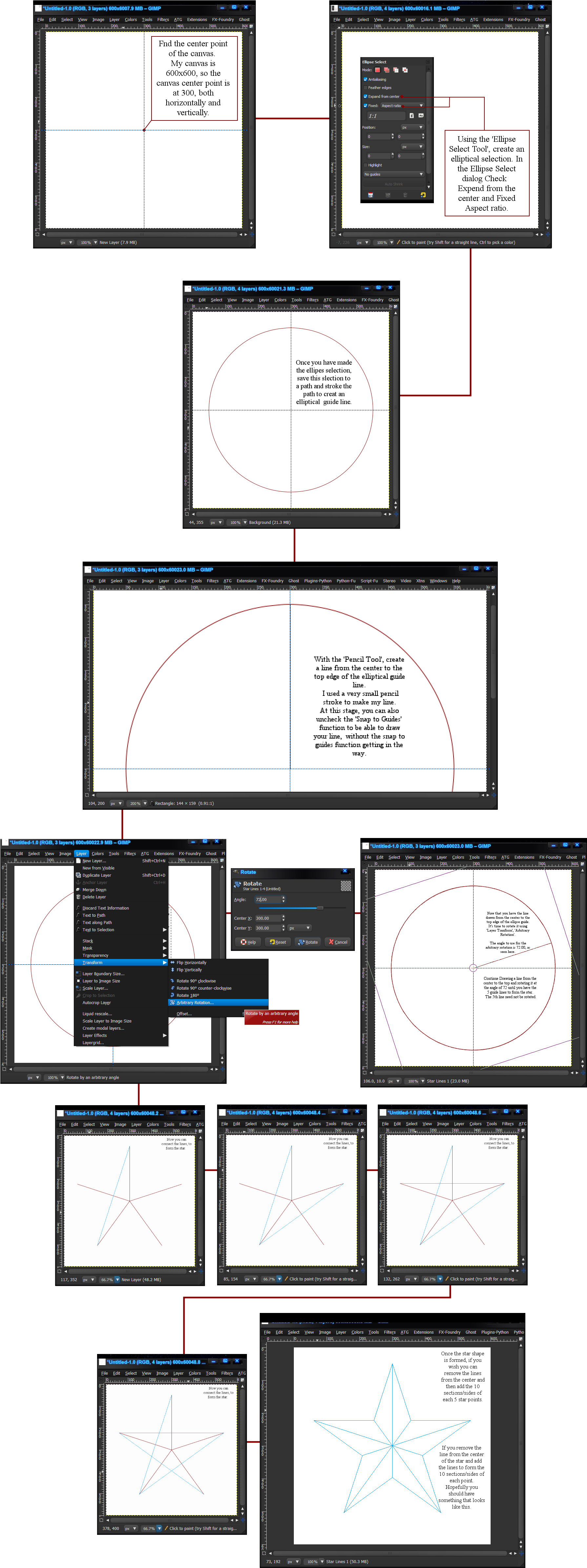 Drawing A 5 Pointed Star From Scratch - Drawing (1800x4848), Png Download