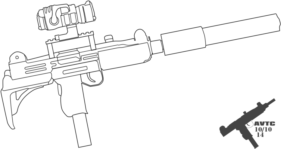 Uzi Drawing (1024x515), Png Download