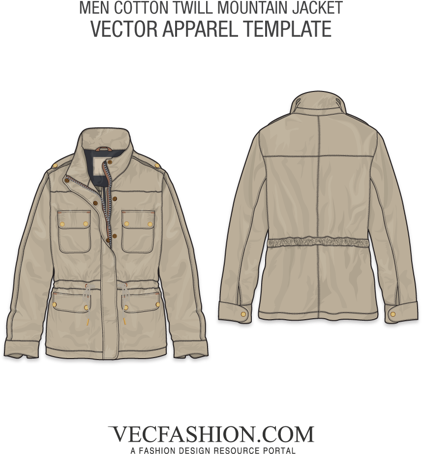 Men Cotton Twill Mountain Jacket Vector Template - Mens Template Jacket ...