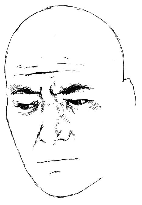 Ink Sketch Of A Man's Face, Eyes Downcast, Looking - Ink (500x671), Png ...