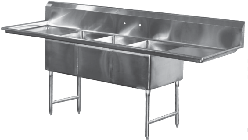 Stainless Steel Triple Sink With Dual Drain Boards (831x544), Png Download