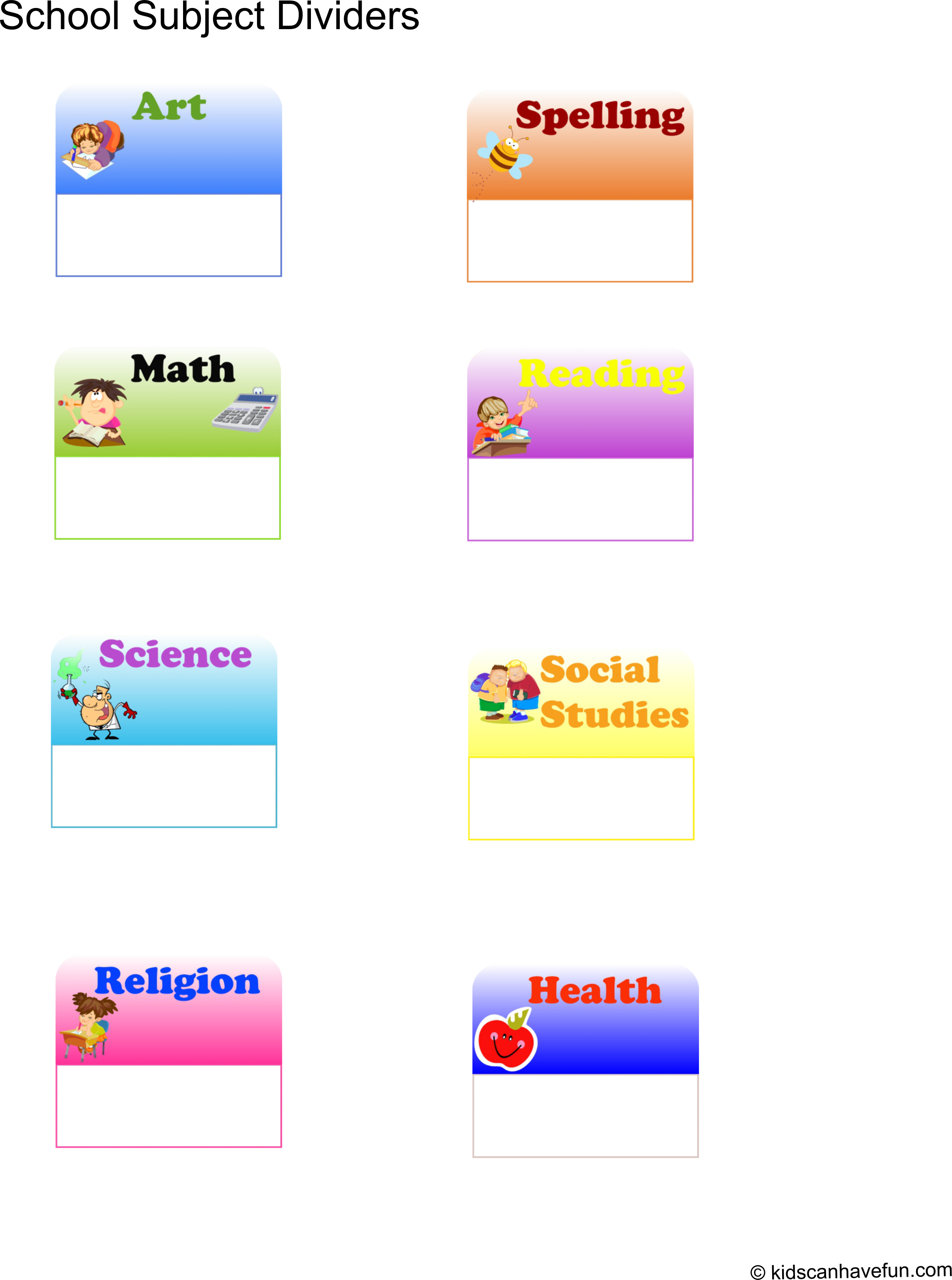 Download School Subject Dividers To Help Students Organize The - School ...