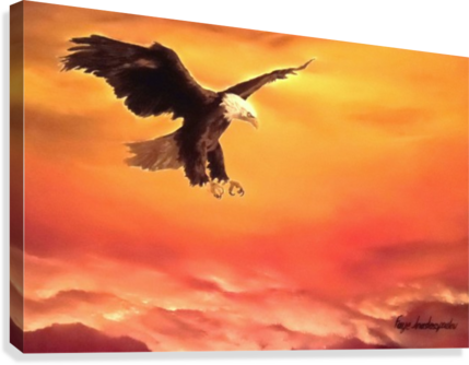 Soaring High Canvas Print - Eagle And Sunset Paintings (429x334), Png ...