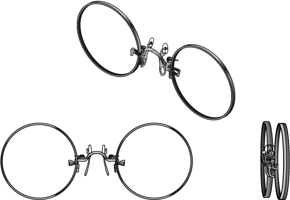 Three Views Of Pince Nez Frames - Pince Nez Modern (750x500), Png Download