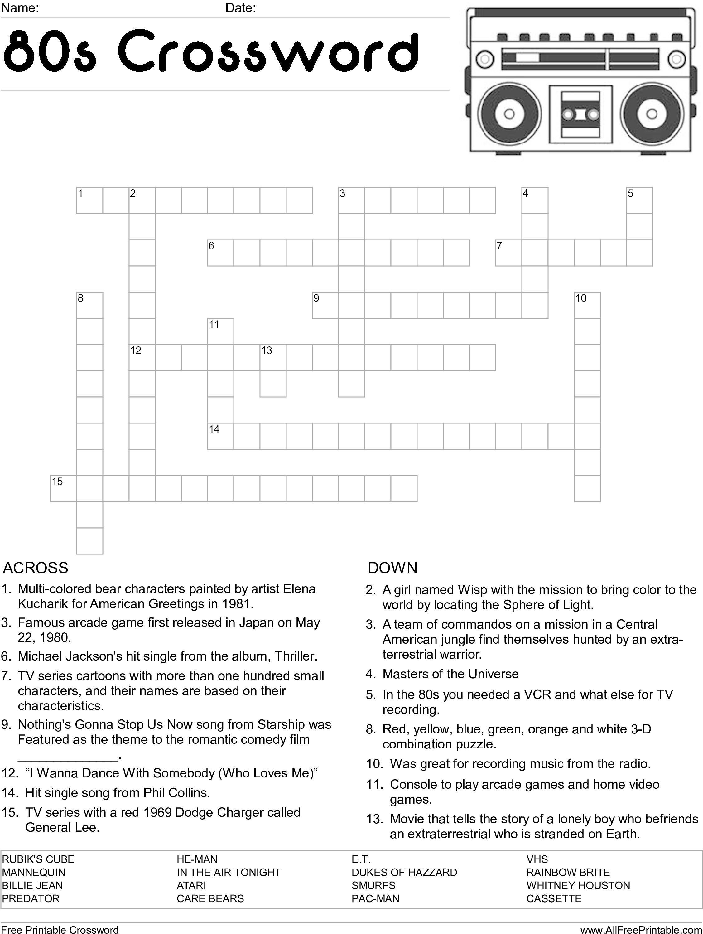 80's Crossword Puzzle - Retro Radio Women's T-shirt (2550x3300), Png ...