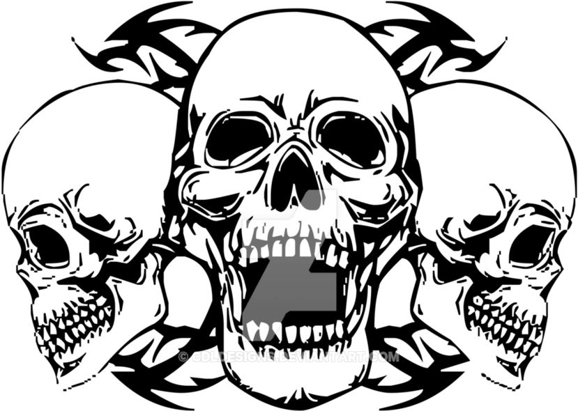 Three Headed Skull T - Skull Vector (894x894), Png Download