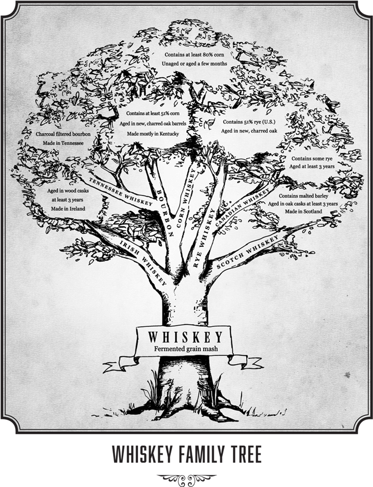 Whiskeys/bourbons - Whisky Family Tree (750x965), Png Download