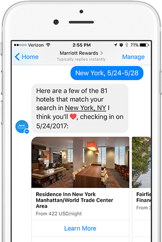 Facebook Messenger Find A Hotel Chat Session On Mobile - Marriott ...