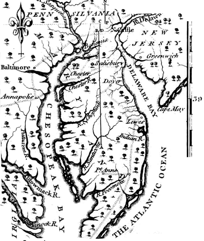 Map Of The Delmarva Peninsula, Featuring Mason And - Jeremiah Dixon ...