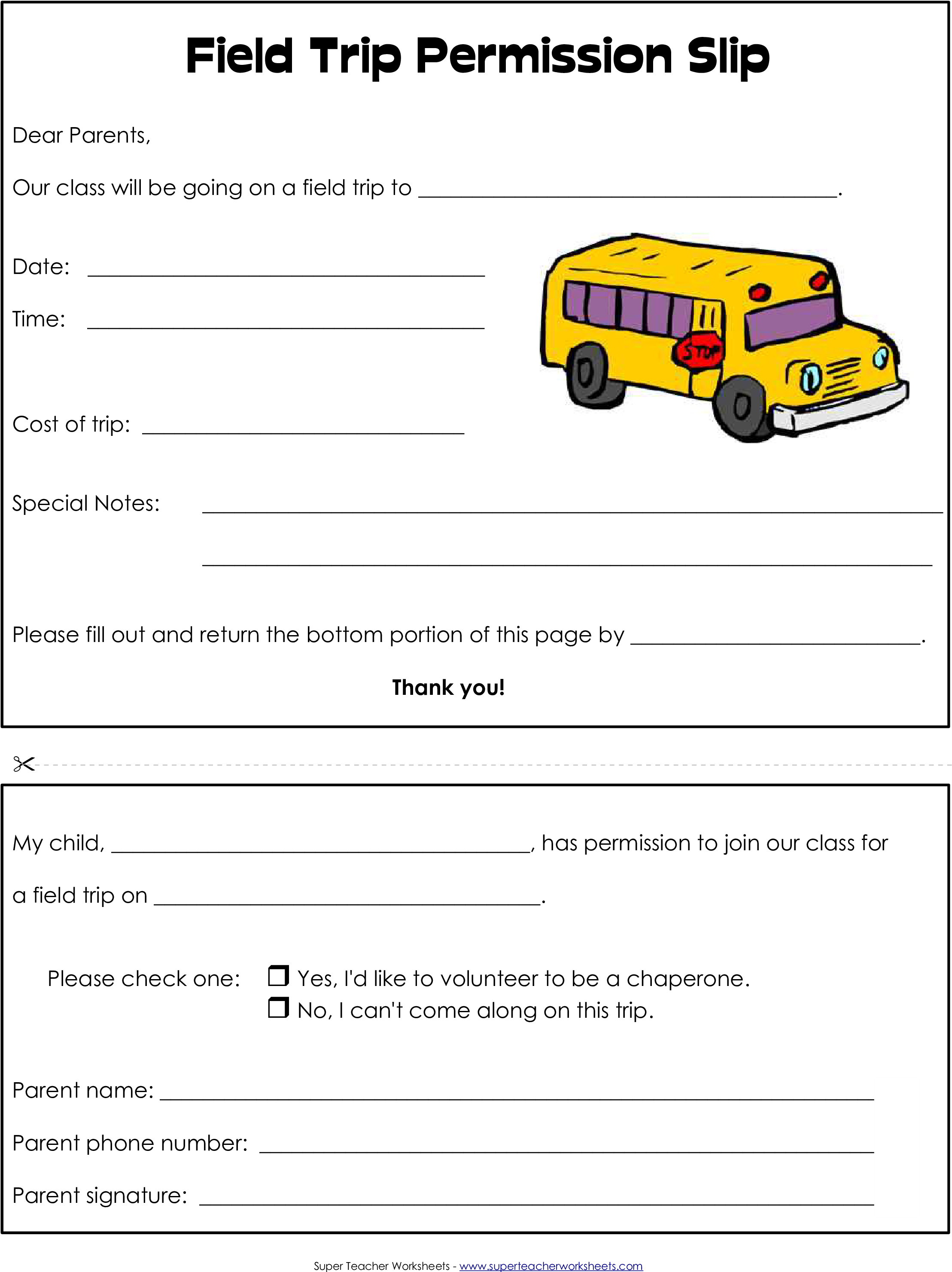 Field Trip Permission Slip Main Image - Printable Field Trip Permission ...