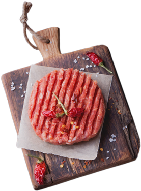 Burger On Board - Top View Meat Png (300x400), Png Download