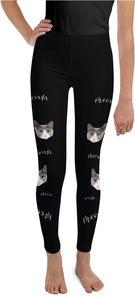 Youth Custom Cat Meow Face Leggings (1000x1000), Png Download