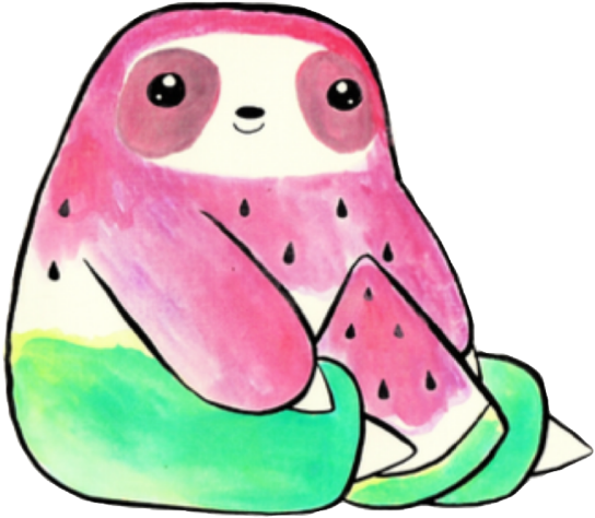 Sloth Sloths Watermelon Melon Fruits Fruit Watercolor - Watermelon ...