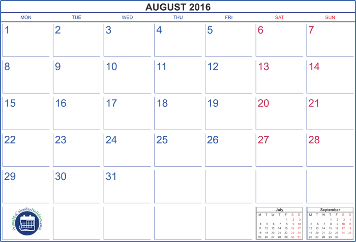 August 2016 Calendar Template - Calendar (700x476), Png Download