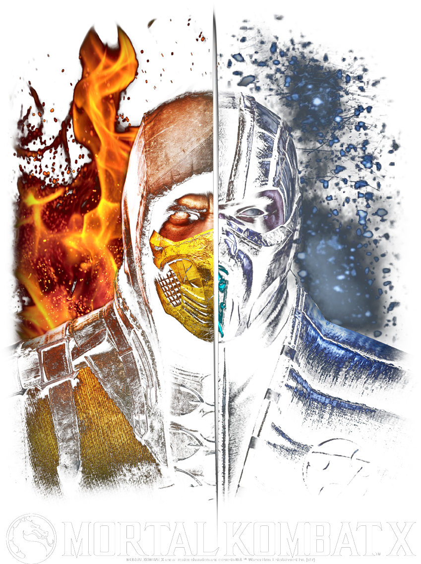 Mortal Kombat Fire And Ice Men's V Neck T Shirt (850x1207), Png Download