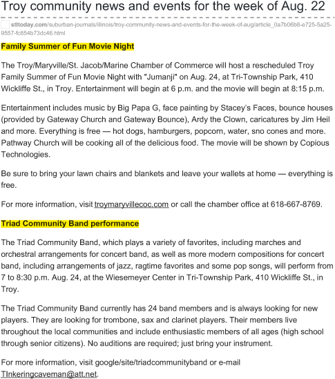 Troy Community News And Events For The Week Of Aug (509x625), Png Download