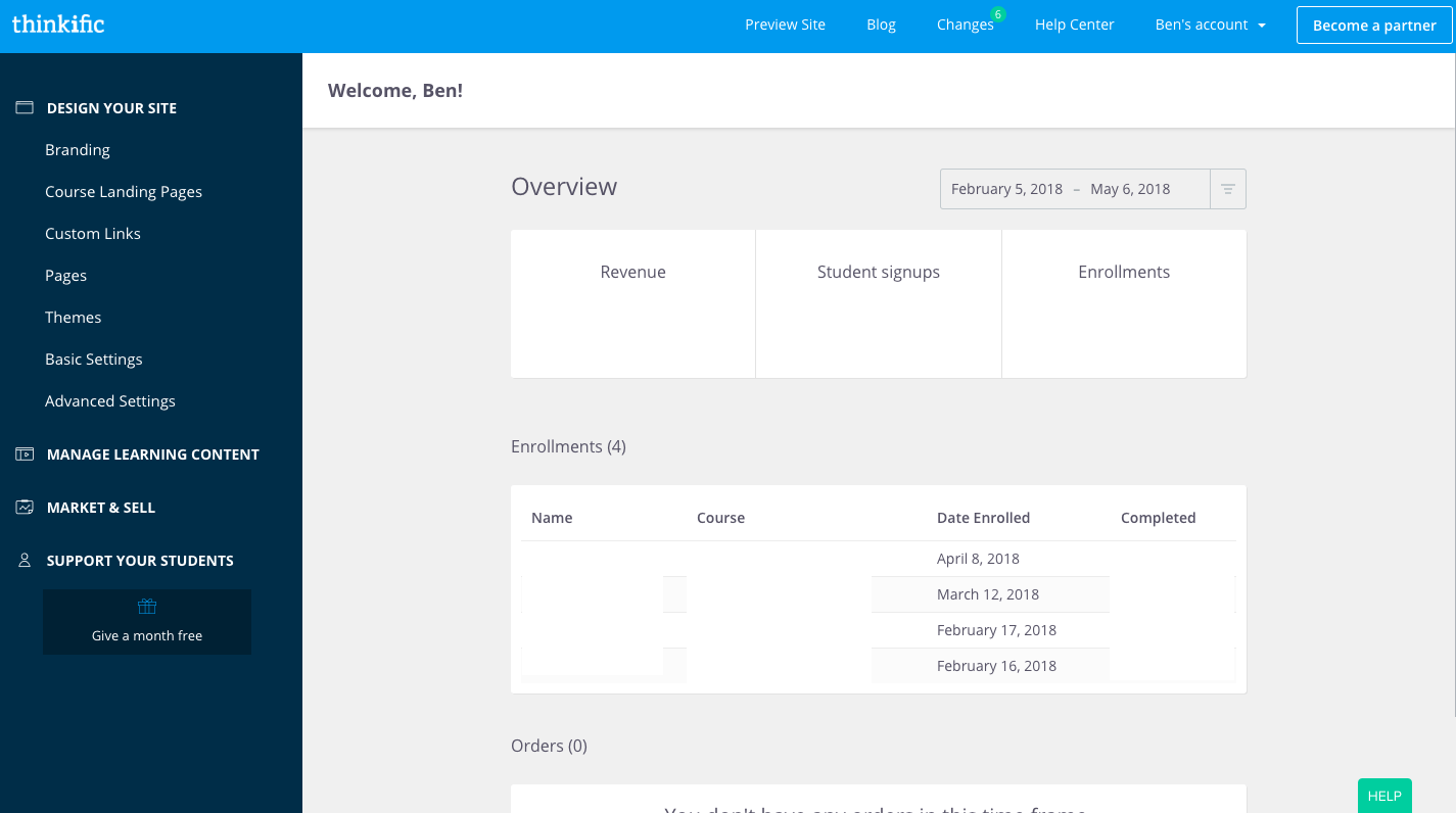 Thinkific-dashboard (1425x796), Png Download