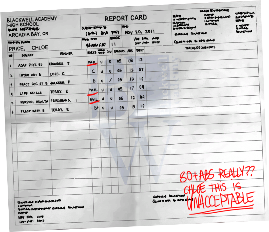 Download Life Is Strange Report Card | Transparent PNG Download | SeekPNG
