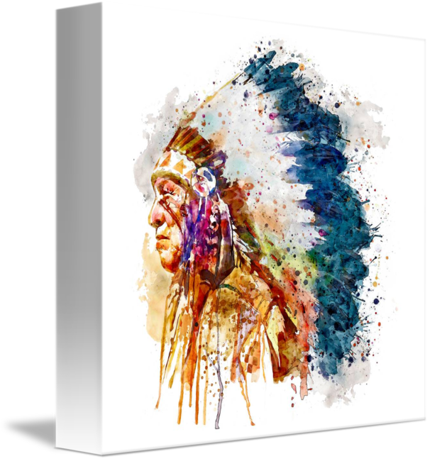 "native American Chief Side Face" By Marian - Native American Face Art ...