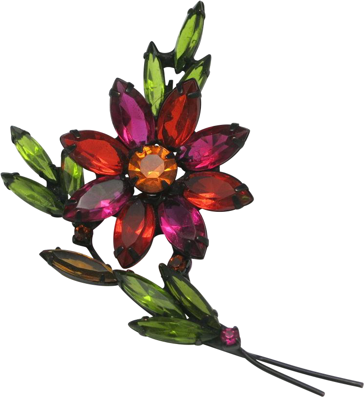 And Colorful Flower Pin Pink Rhinestones Green - Ixia (816x816), Png ...