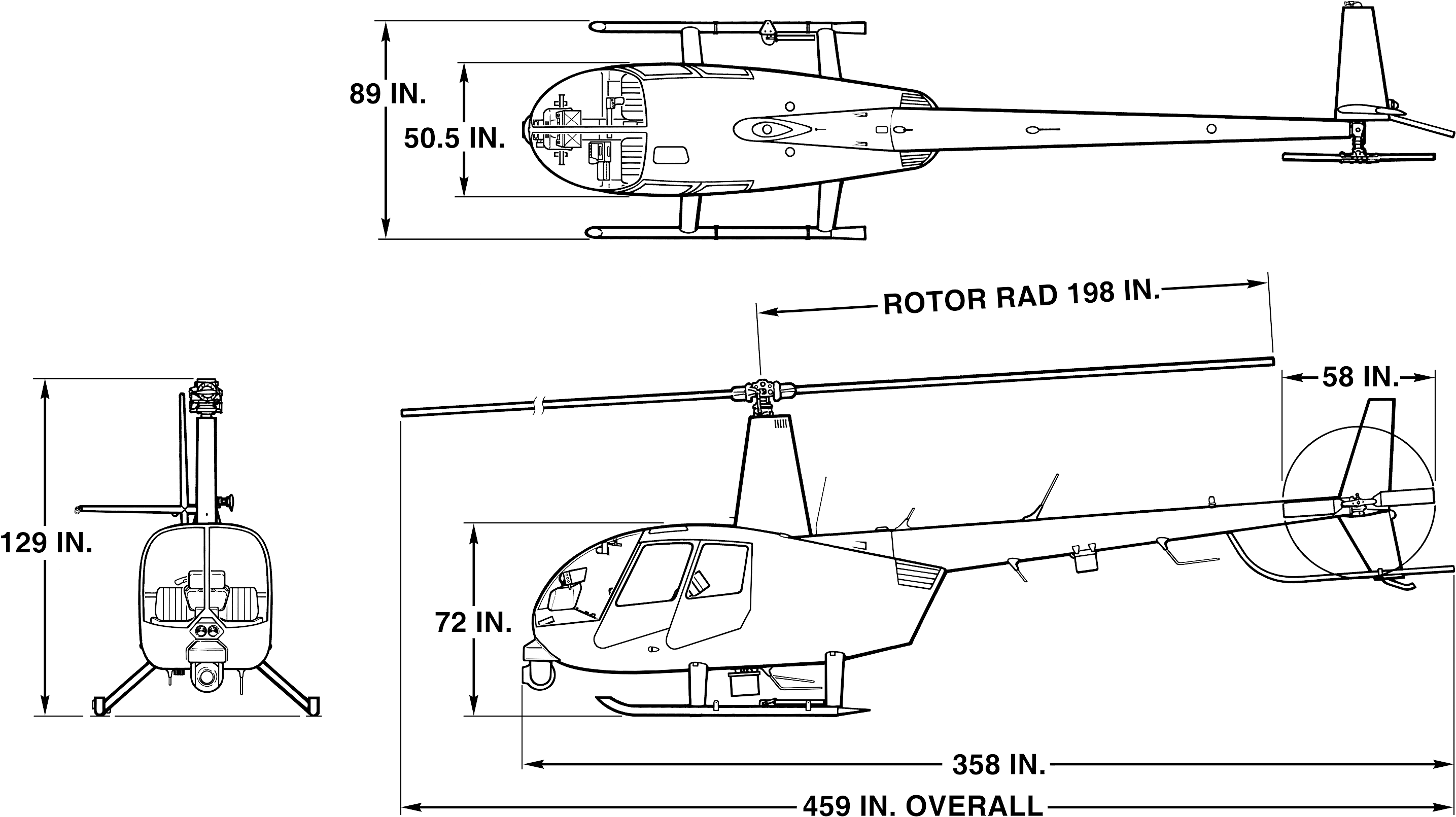 R44 Newscopter Dimensions - Robinson R44 Size (3080x1732), Png Download