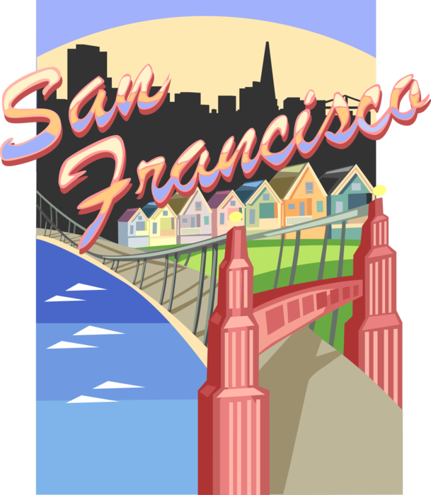 Vector Illustration Of San Francisco With Golden Gate - San Francisco ...