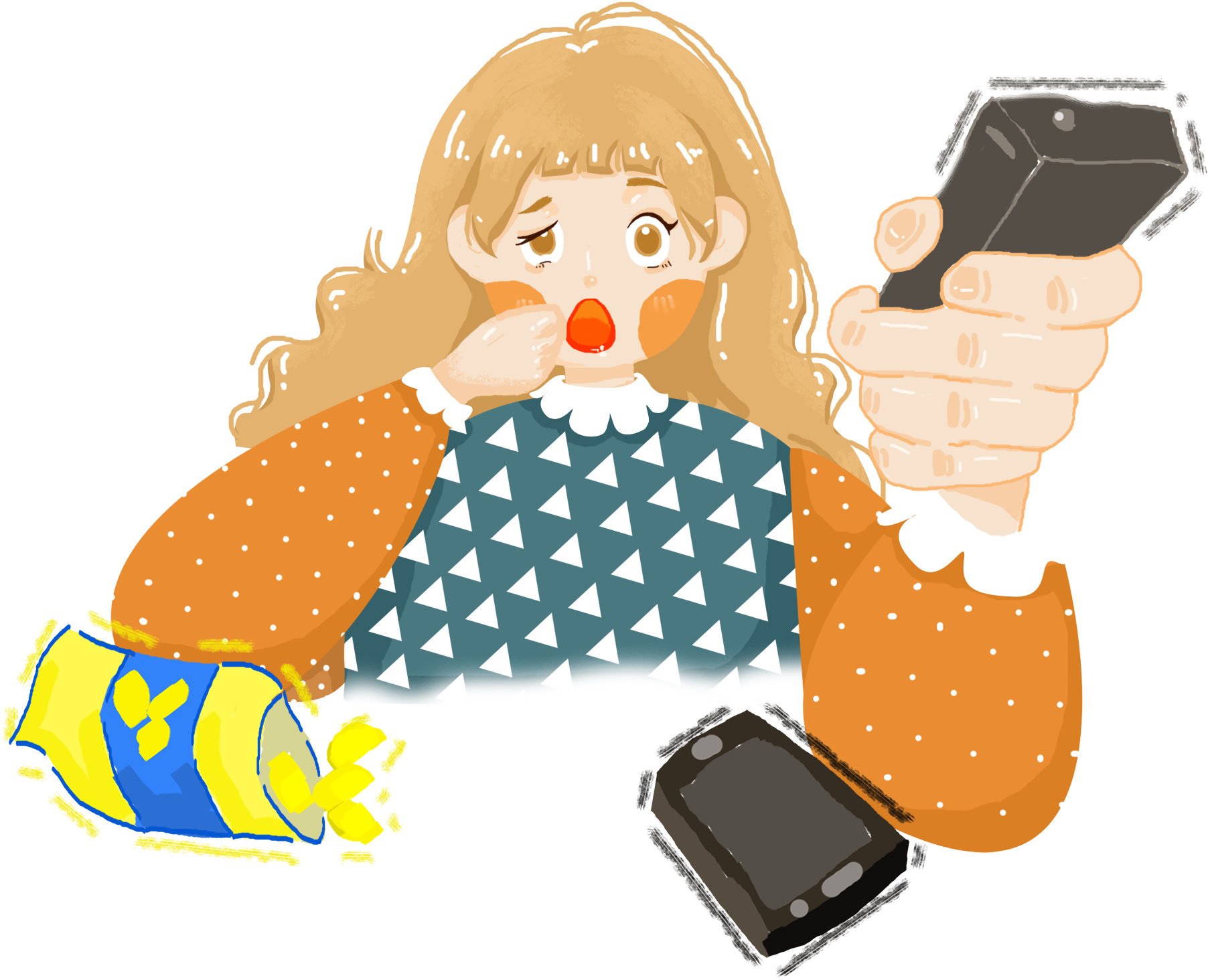 Cartoon Creative Girl Remote Control Png And Psd - Illustration ...
