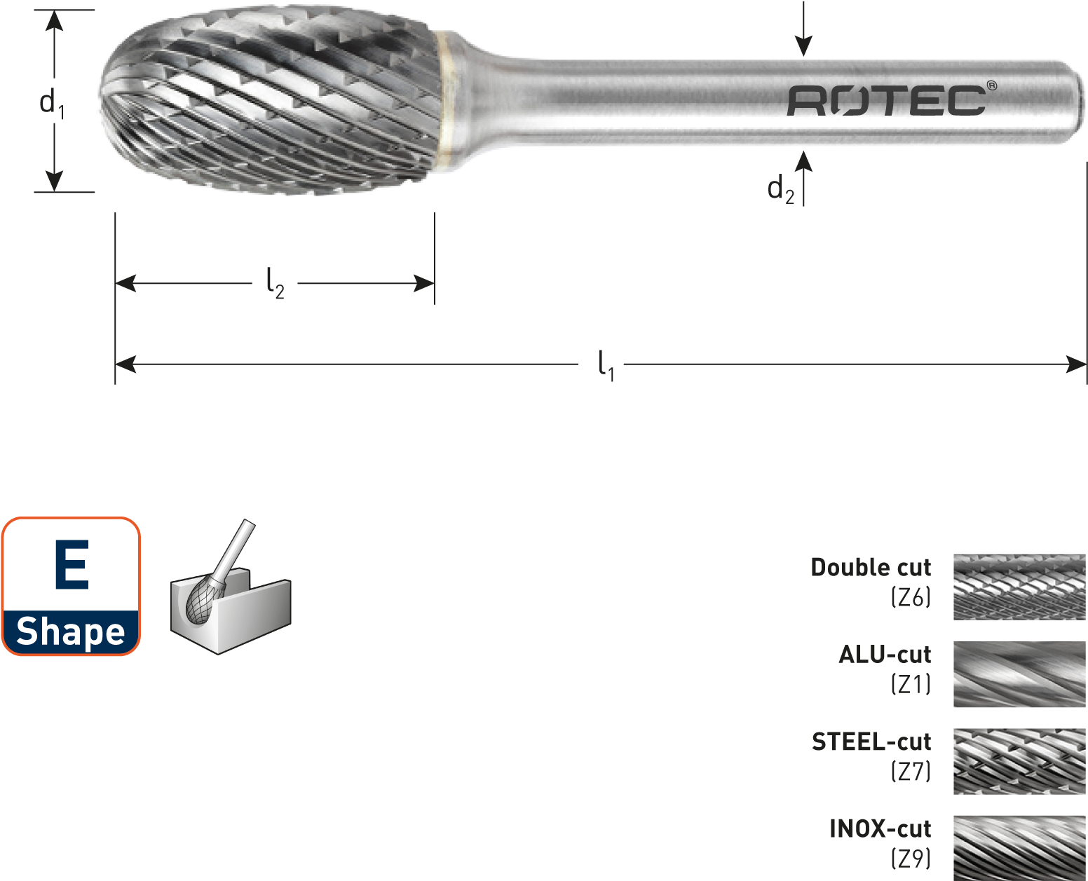 Carbide Burr, Oval, Shape E - Diagram (1560x1300), Png Download