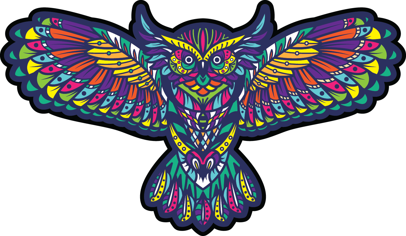 Kaleidopscope Owl Color Tribal Trippy Sticker Design - Owl Sticker ...