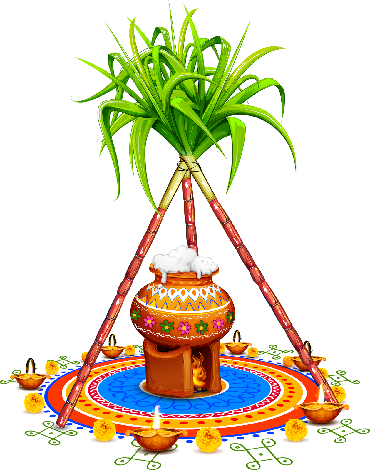 Pongal Pot With Sugarcane Png (1259x1600), Png Download