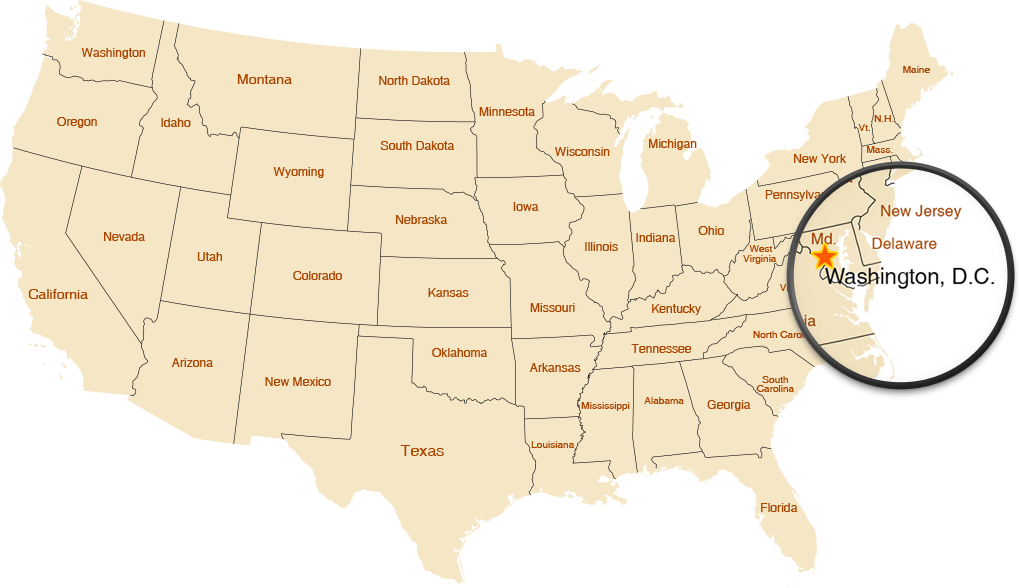 Washington Dc On Map Of Us States Of America Map States Of America Map