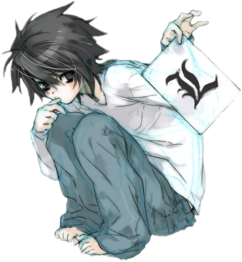 Download L Deathnote Kawaii Art Anime Render - L Holding Paper Death ...