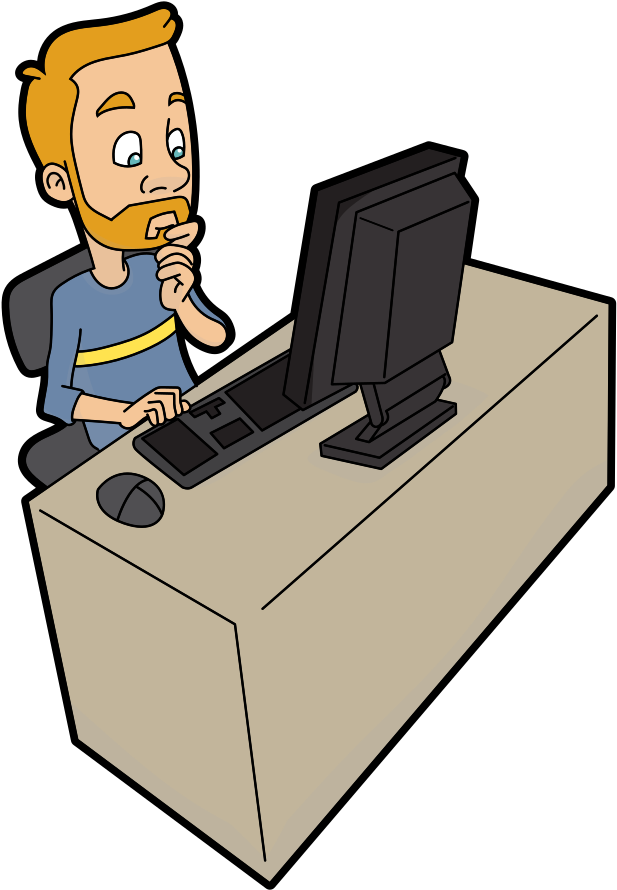 Download Cartoon Man Doing Research Using A Computer - Man With Use ...