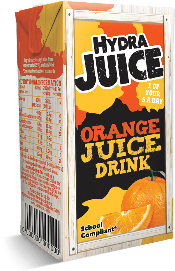 Hydra Juice 75% Orange Juice Drink 200ml - Orange (1200x938), Png Download