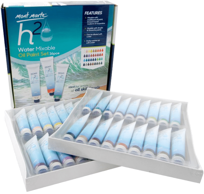 H2o Water Mixable Oil Paint Set 36 Pce - Mont Marte Water Mixable H2o ...