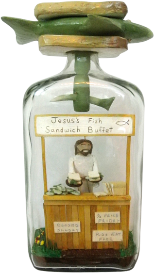 Download Jesus' Fish Sandwich Buffet - Glass Bottle | Transparent PNG ...