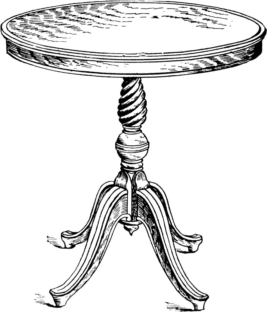 **free Vintage Digital Stamps** - Old Round Table Drawing (881x1024 ...