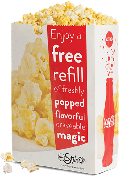 Free Large Popcorn Refill - Amc Large Popcorn (767x586), Png Download