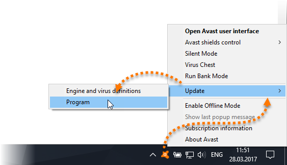 Hover Your Cursor Over Update, Then Select Program - Avast Taskbar Icon ...