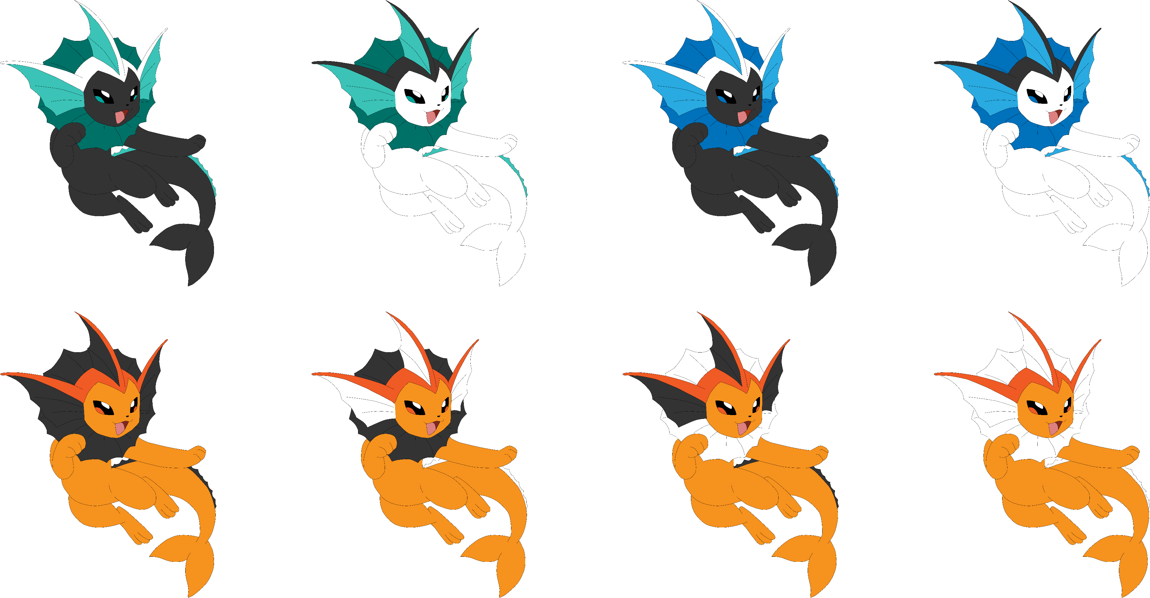 Vaporeon Shiny Recolor Collection - Cartoon (4200x2099), Png Download