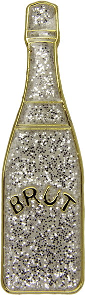Champagne Bottle Pin, Silver Glitter - Glass Bottle (600x600), Png Download