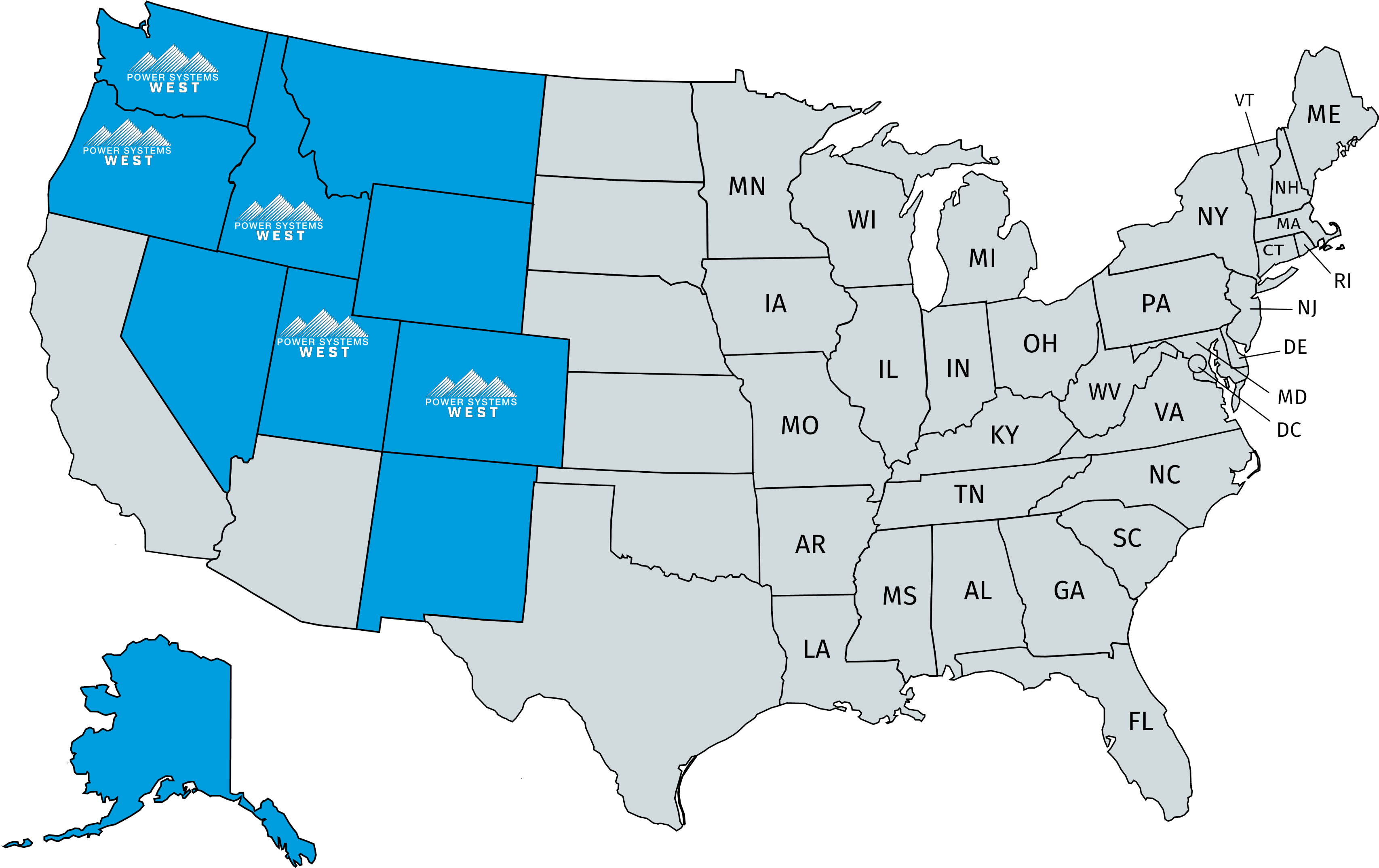Download Service Area Map For Power Systems West - Blank Map Of Us No ...