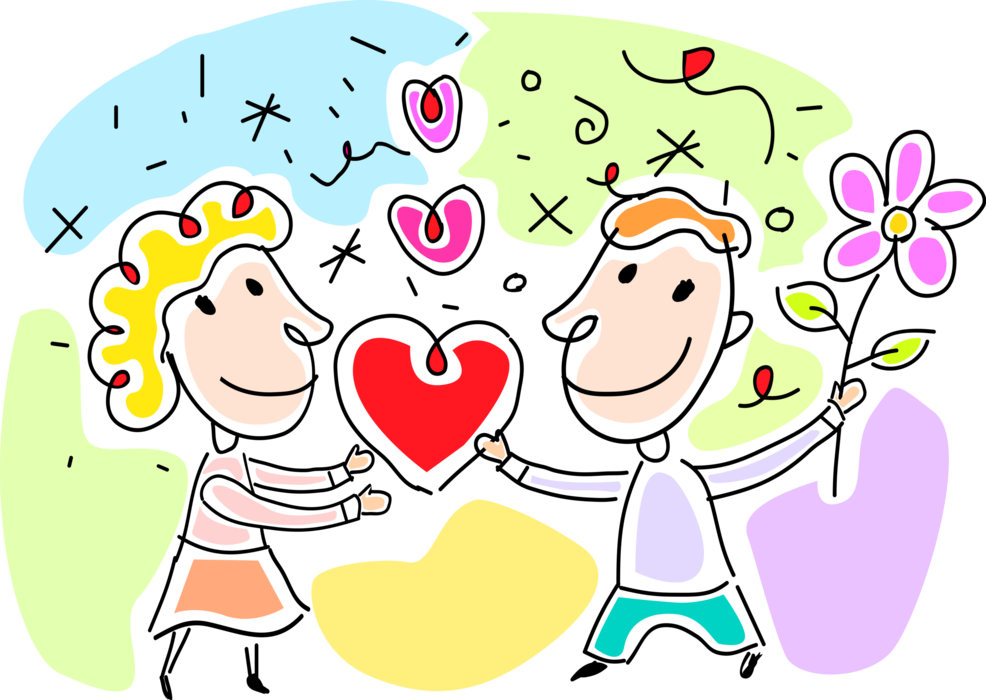 Vector Illustration Of Lovers Exchange Passionate Love - Cartoon ...