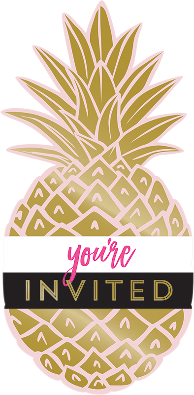 Invitations - Gold Pineapple Invitations (394x800), Png Download
