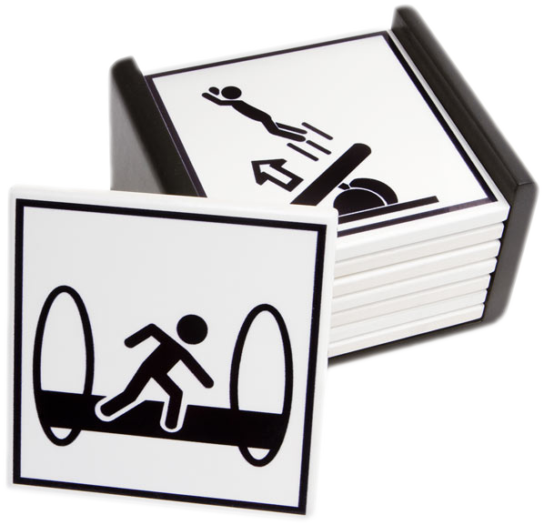 Warning Signs Ceramic Coasters - Drink Coaster (598x577), Png Download